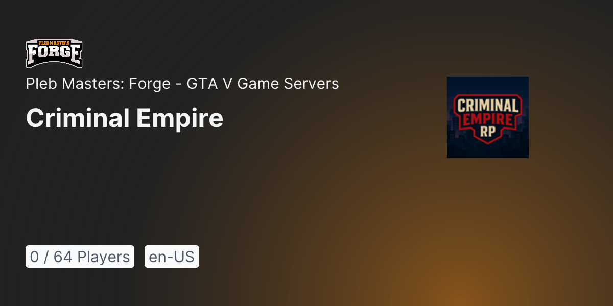 Pleb Masters: Forge - GTA V Game Server | FXServer, but unconfigured Pleb Masters: Forge - GTA V Game Server | FXServer, but unconfigured